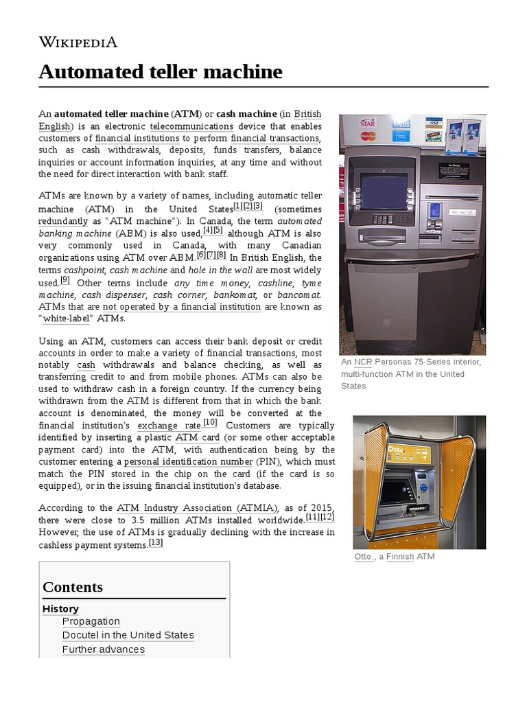 Automated Teller Machine: Banking Machine (ABM) Is Also Used | PDF | Automated Teller Machine ...