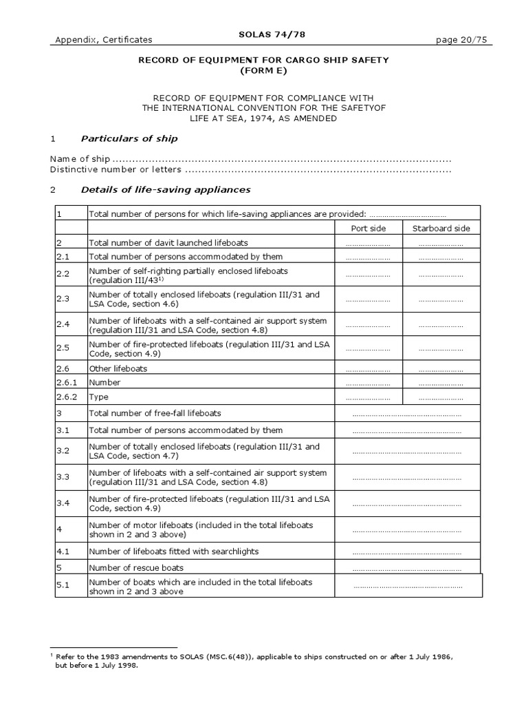 Record of Equipment For Cargo Ship Safety Form e | PDF | Water ...