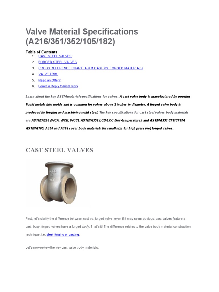 Valve MOC and Important | PDF | Stainless Steel | Steel