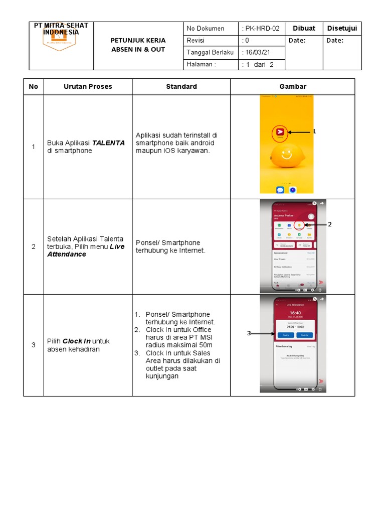 Pk-hrd-02 Petunjuk Kerja Absen in & Out | PDF