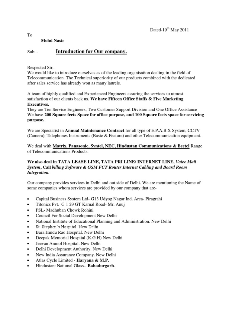 Company Introduction | PDF | Delhi | Telecommunications