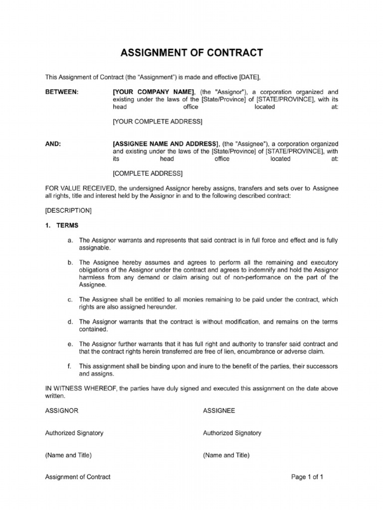 Assignment Agreement Format | PDF
