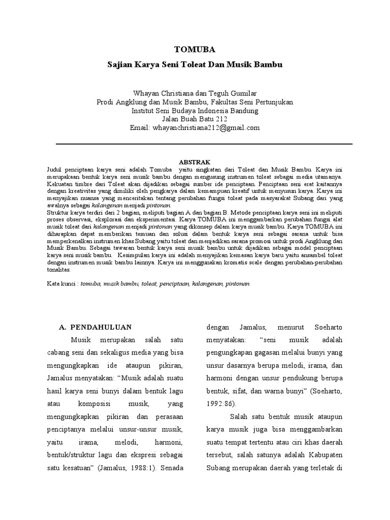 Prosiding Penelitian Karya Seni Tomuba-1 | PDF | Seni & Disiplin Bahasa ...