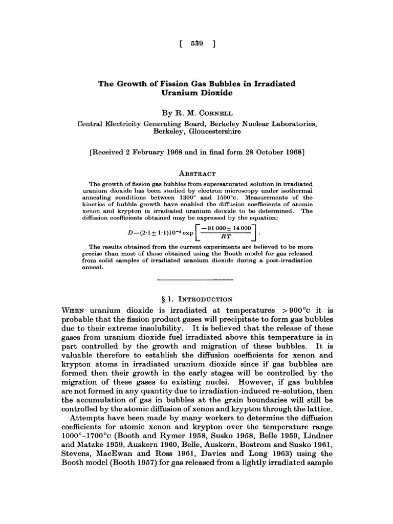 The Growth Fission Gas Bubbles in Irradiated Uranium Dioxide | PDF ...