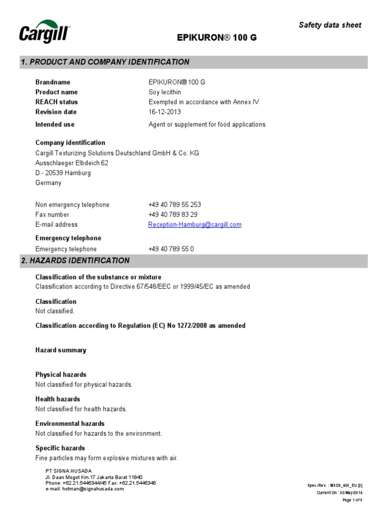 Epikuron 100 G MSDS | PDF | Personal Protective Equipment | Dangerous Goods