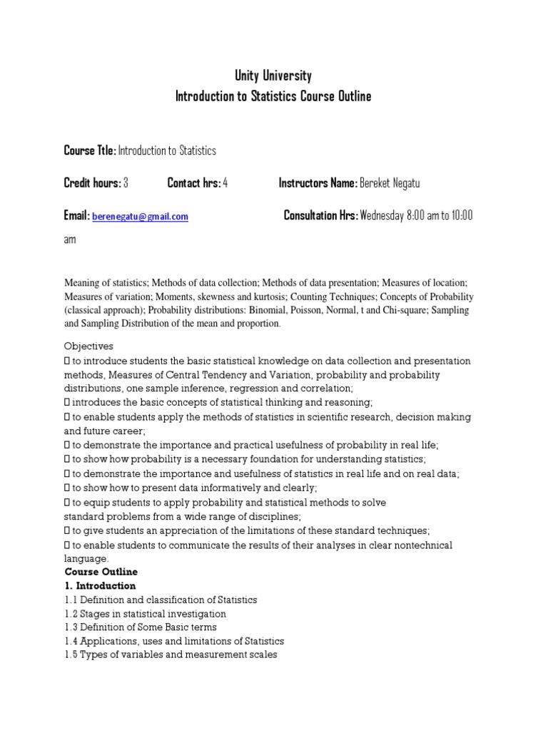Introduction to Statistics Course Outline | PDF | Statistics ...