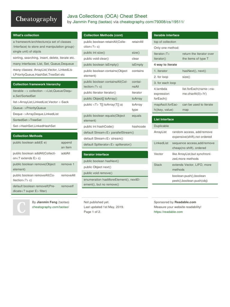 Java Collections Cheat Sheet | PDF | Algorithms And Data Structures | Programming Paradigms