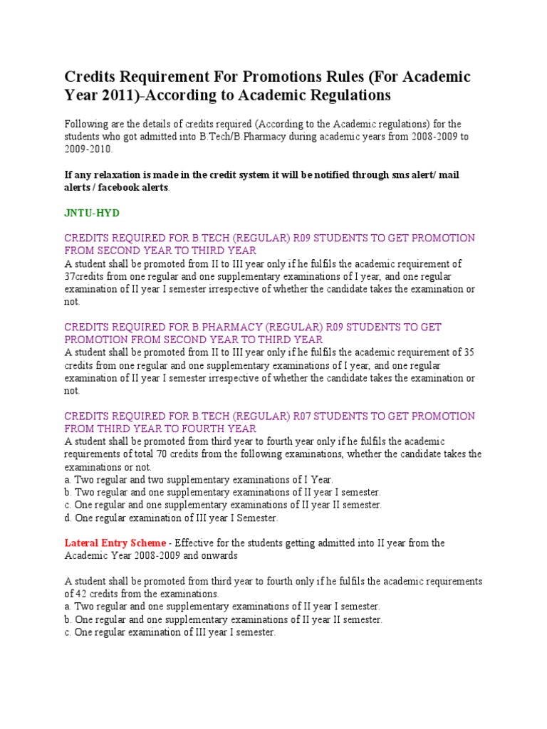 JNTU Promotion Credit Requirements | PDF | Test (Assessment) | Question