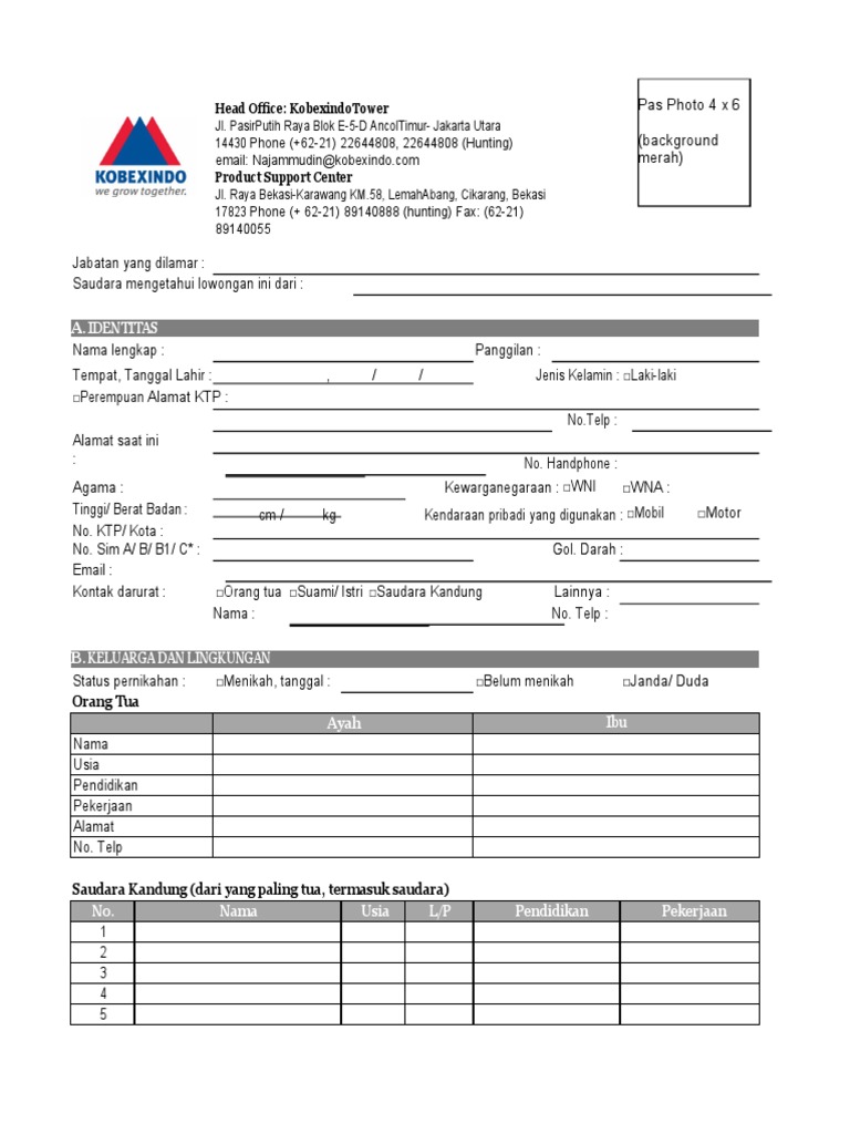 Formulir Lamaran Kerja Kobexindo | PDF | Karier & Perkembangan