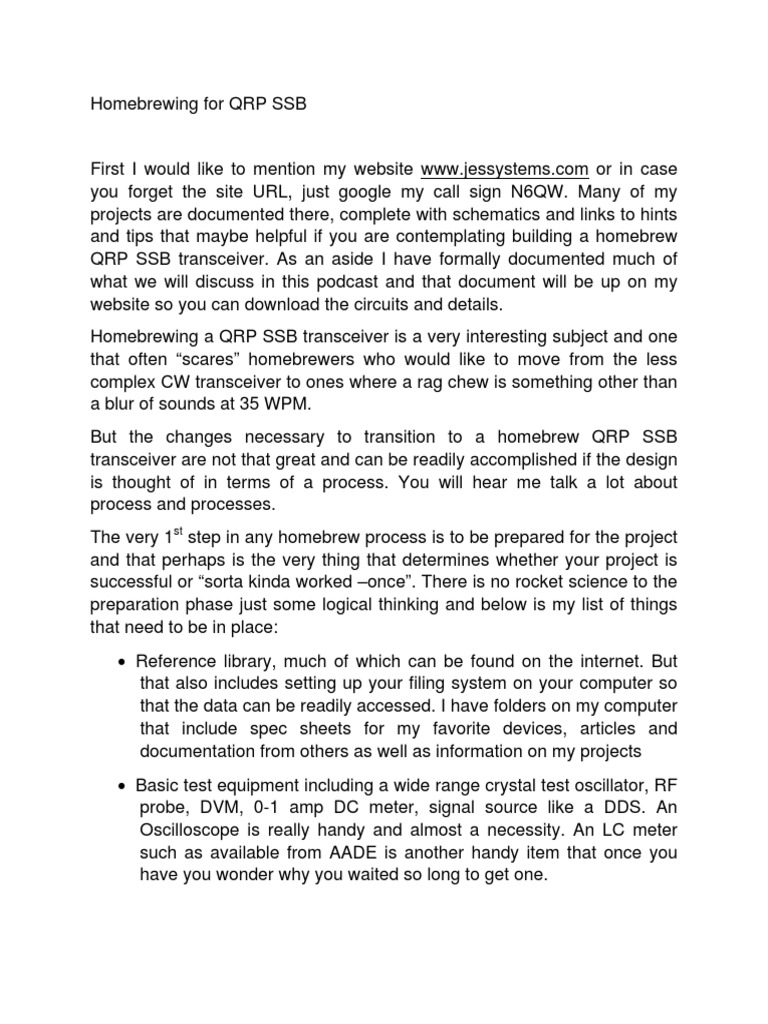 N6QW Homebrewing-For-Qrp-Ssb-Homebrew-Qrp-And | PDF | Filter (Signal ...