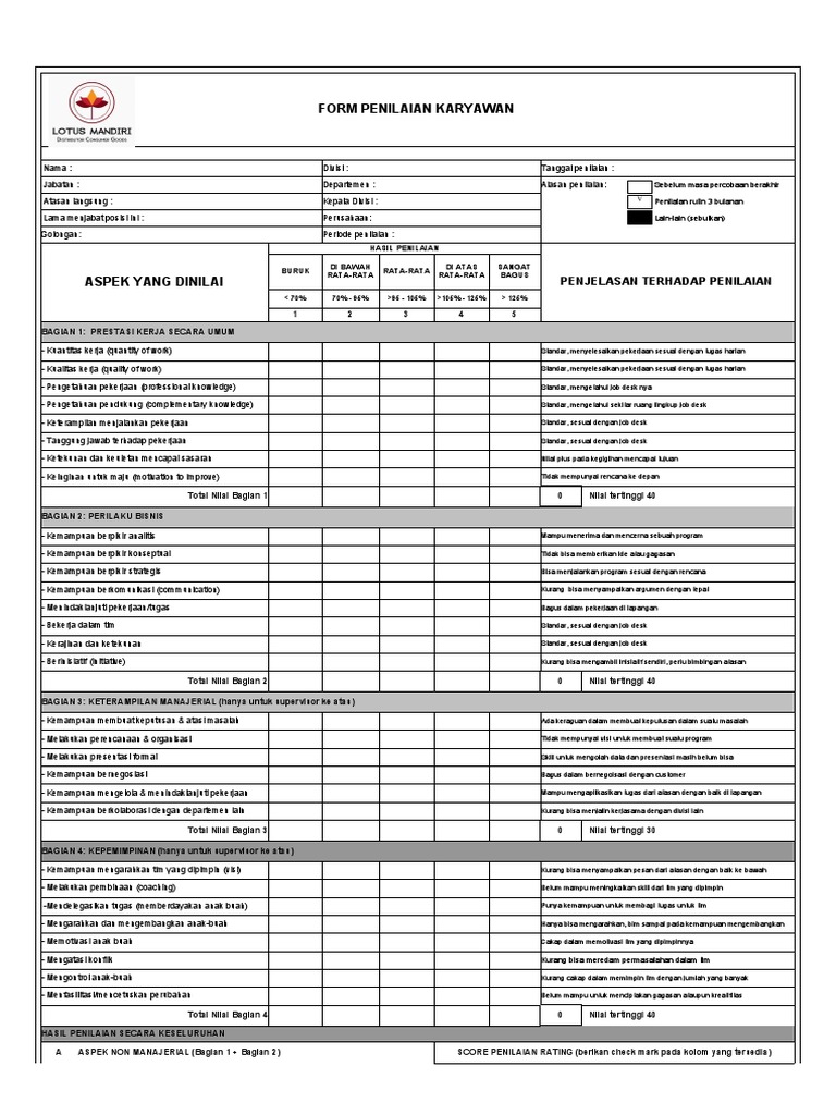 Form Penilaian Kinerja Karyawan | PDF