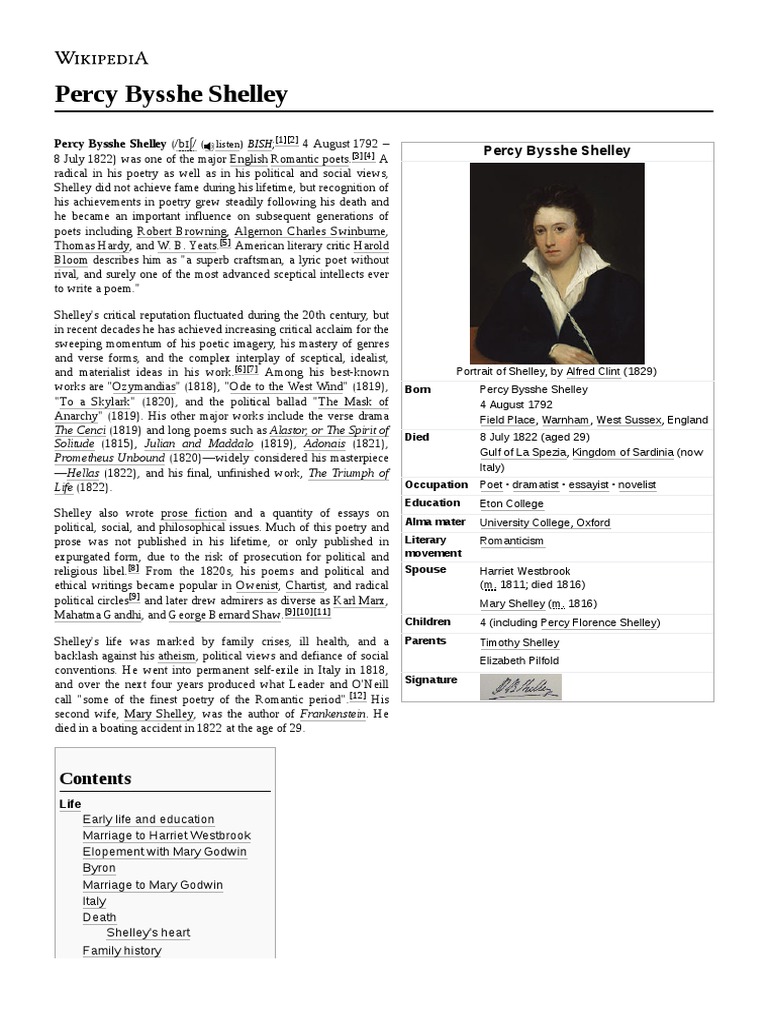 Percy Bysshe Shelley: English Romantic Poet | PDF | Percy Bysshe ...