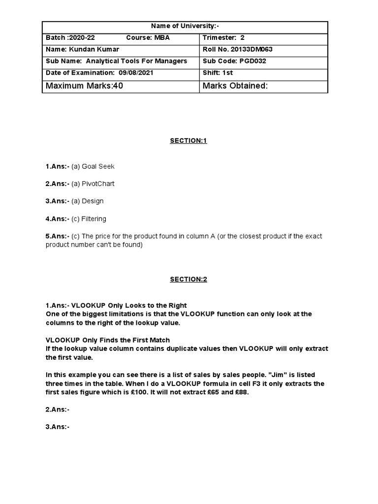Answer Sheet Template | PDF