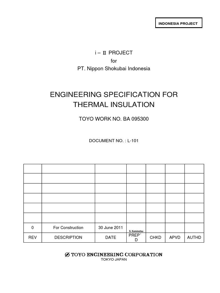 L-101 (Insulation Specification) Rev0 | PDF | Thermal Insulation | Pipe ...