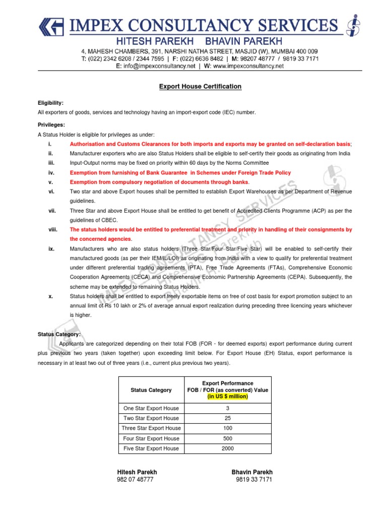 Export House Certificate | PDF | International Trade | Economies