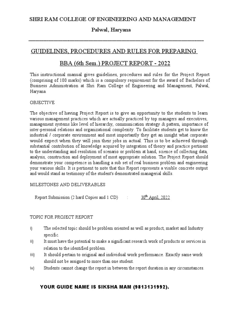 BBA Project Report Guidelines 2022 | PDF | Engineering | Cognition
