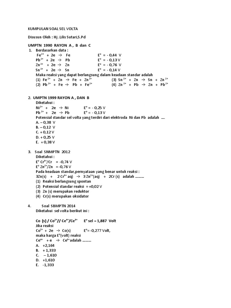 Kumpulan Soal Sel Volta | PDF