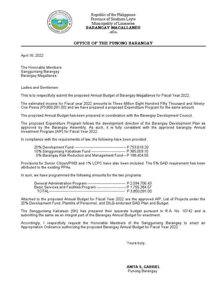 Proposed Annual Budget for Barangay 2022 | PDF | Budget | Government ...