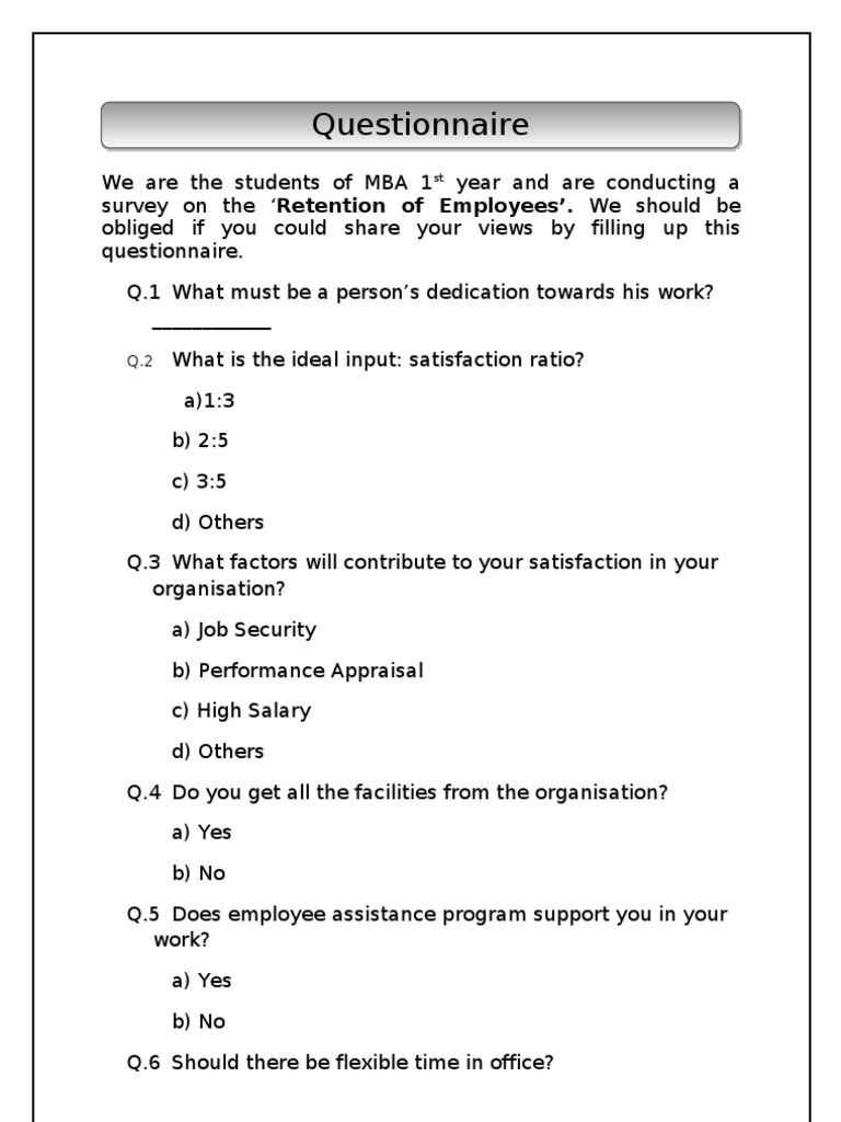 Retention of Employee Questionnaire | PDF | Performance Appraisal ...