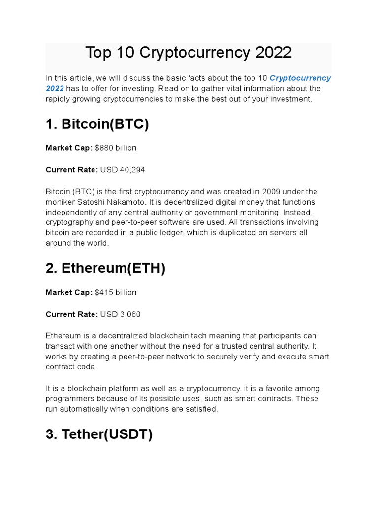 Top 10 Cryptocurrency 2022.avif | PDF | Cryptocurrency | Bitcoin
