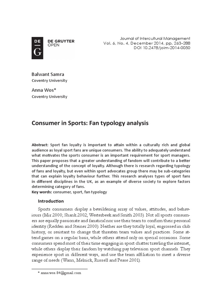 Fan Typology in Sports Consumer Behavior | PDF | Behavior | Identity ...