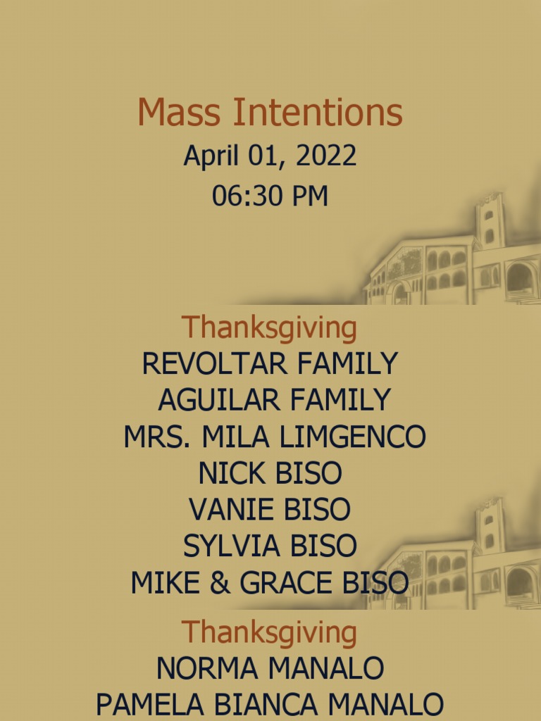 Mass Intention APRIL 01 at 630PM | PDF | Sports & Recreation