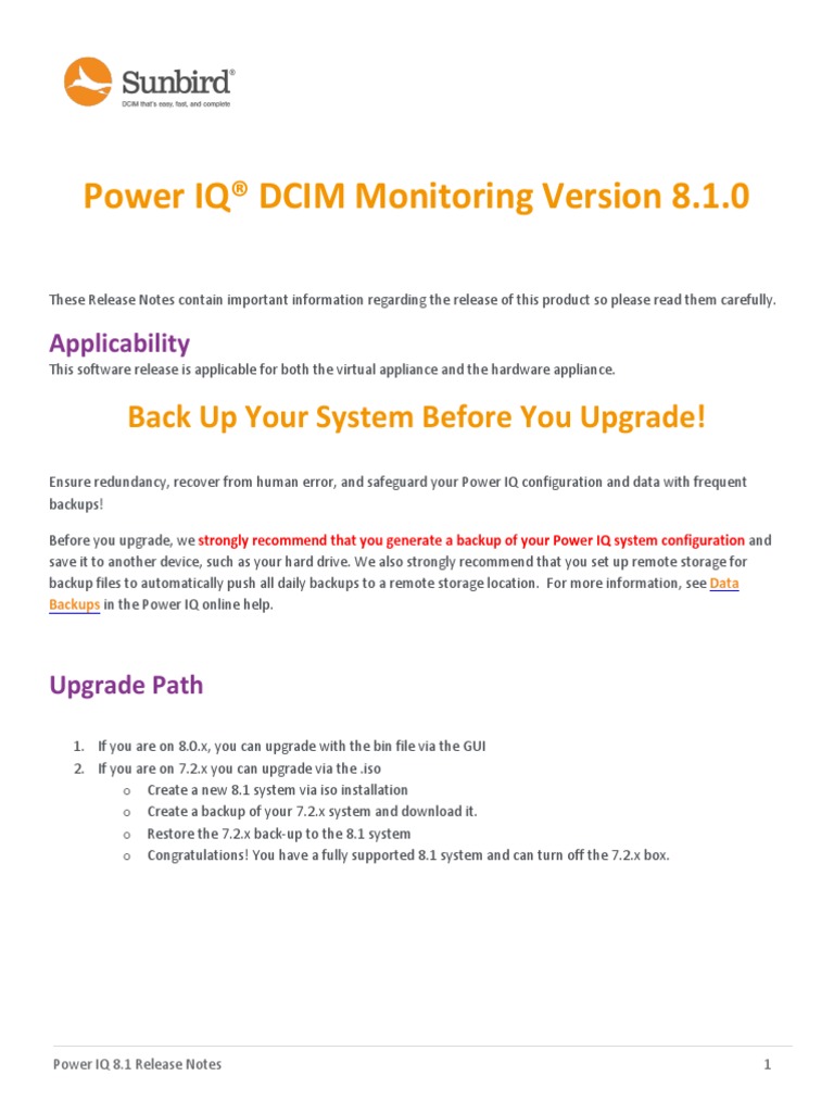 Power IQ® DCIM Monitoring Version 8.1.0: Back Up Your System Before You ...