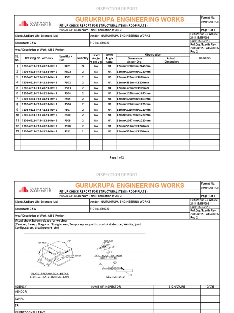 Gurukrupa Engineering Works: Inspection Report | PDF | Mechanical ...
