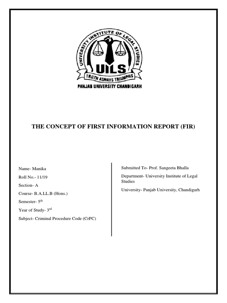 The Concept and Importance of the First Information Report | PDF ...