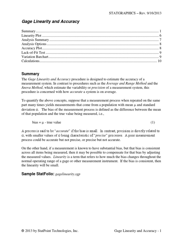 Gage Linearity and Accuracy | PDF | Accuracy And Precision | Bias Of An ...