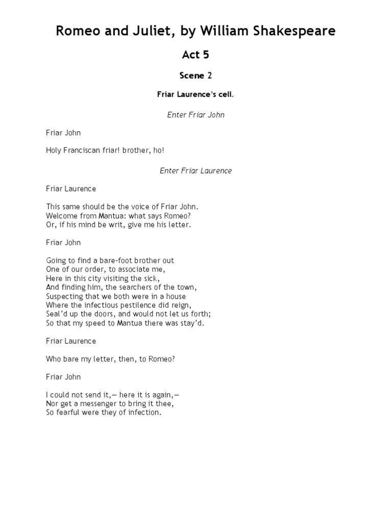 Romeo and Juliet Act 5 Scene 2 | PDF
