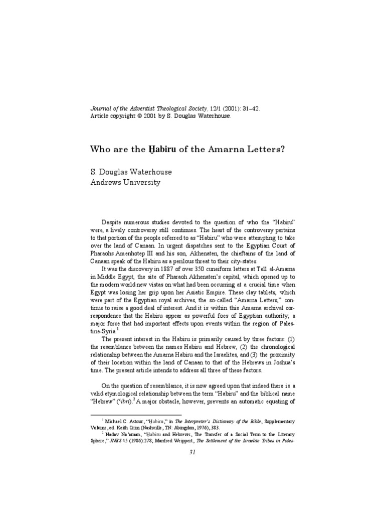 Who Are The Habiru of The Amarna Letters - D Waterhouse | PDF | Canaan ...
