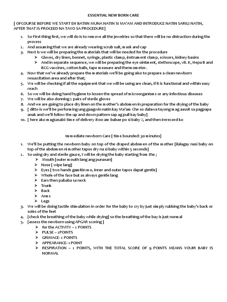 Essential New Born Care Script | PDF | Medical Specialties
