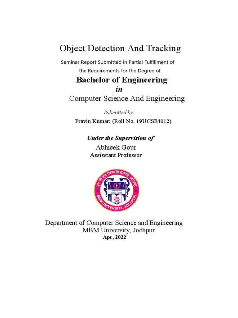 Seminar Report On Object Detection and Tracking | PDF | Kalman Filter ...