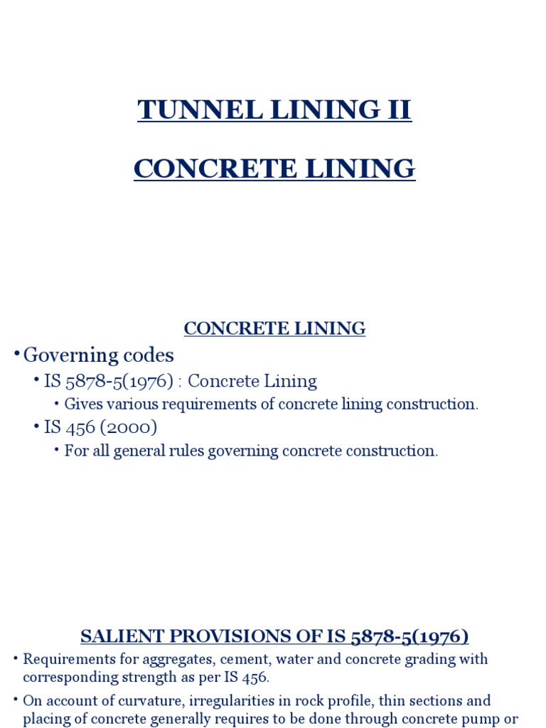 Lec 13 Tunnel Lining II Concrete Lining | PDF | Concrete | Tunnel
