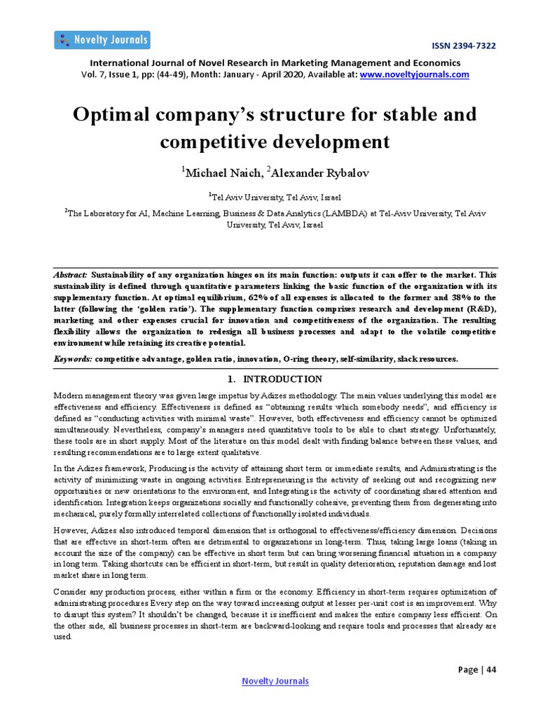 Optimal Company's Structure For Stable and Competitive Development ...