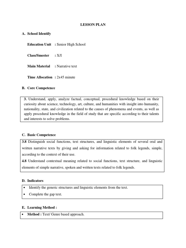 1st Group-Narrative Text-Lesson Plan Reading | PDF | Reading ...