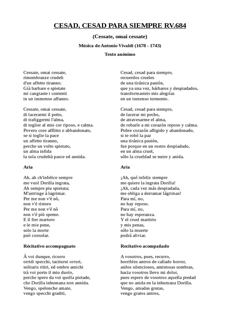 Cessate, Omai Cessate | PDF | Ópera | Composiciones