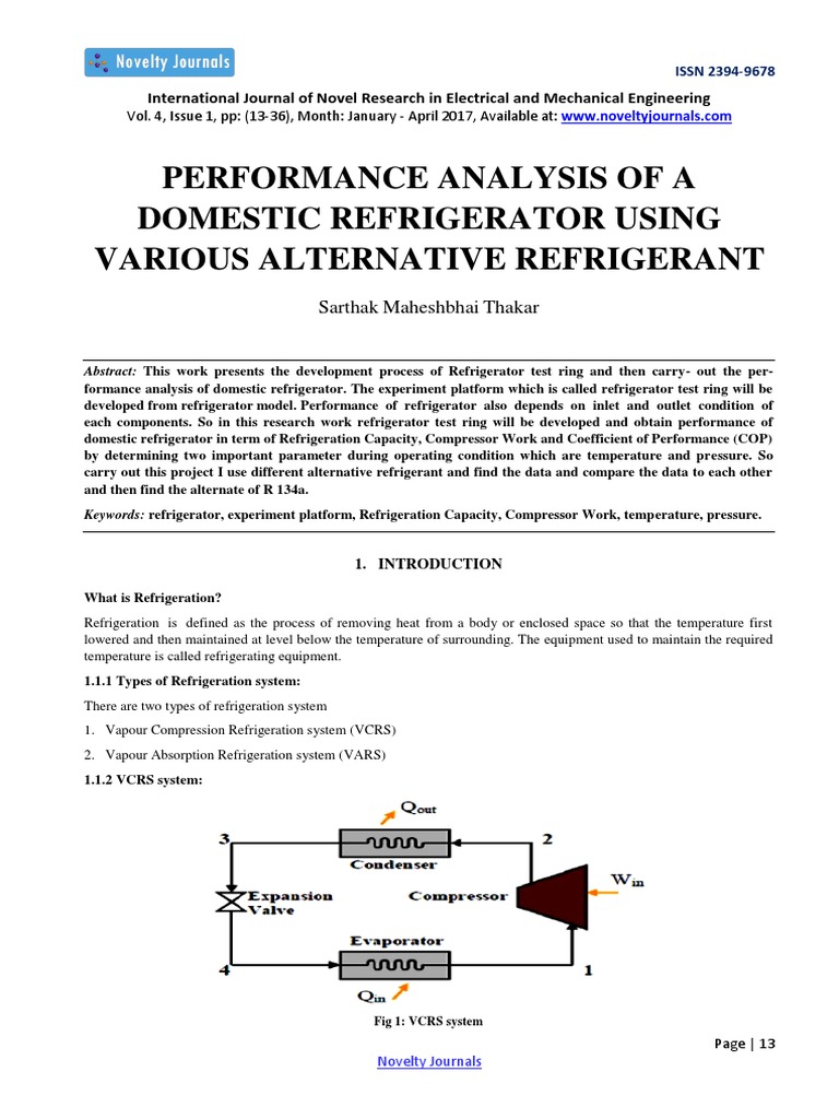 Performance Analysis of A Domestic Refrigerator Using Various ...
