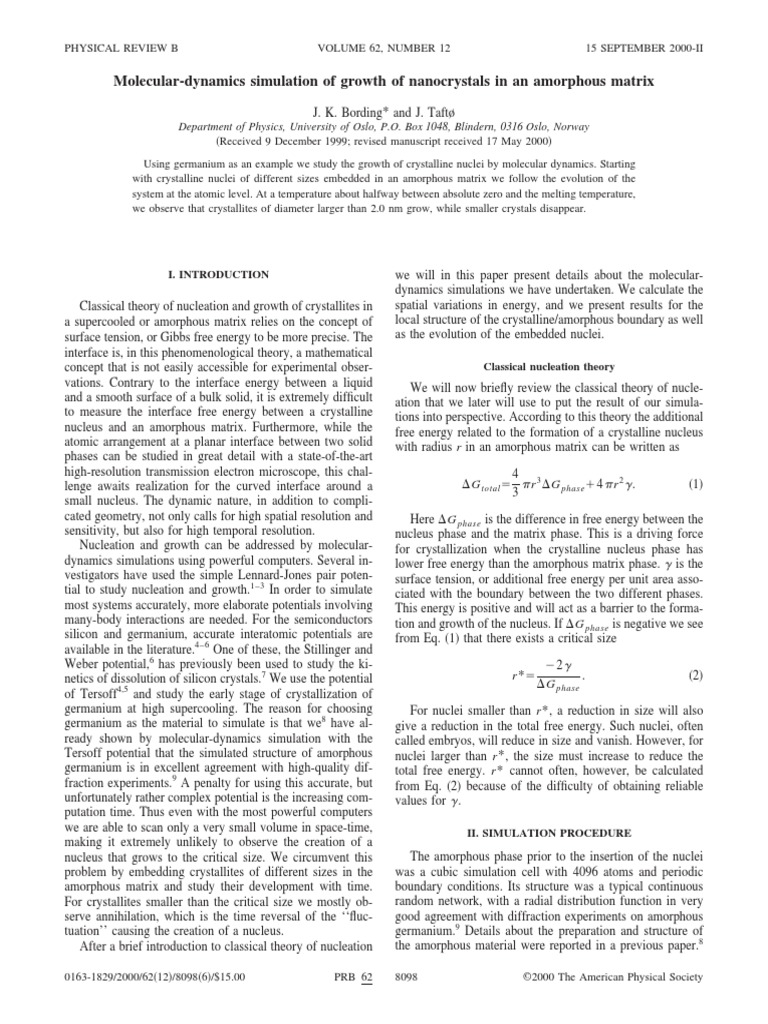 Molecular-Dynamics Simulation of Growth of Nanocrystals in An Amorphous ...