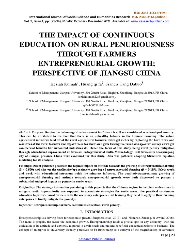 The Impact of Continuous Education On Rural Penuriousness Through ...
