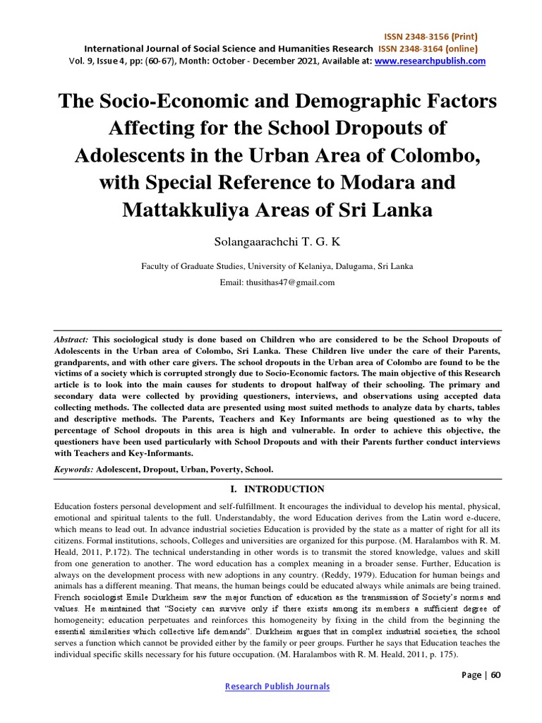 The Socio-Economic and Demographic Factors Affecting For The School ...