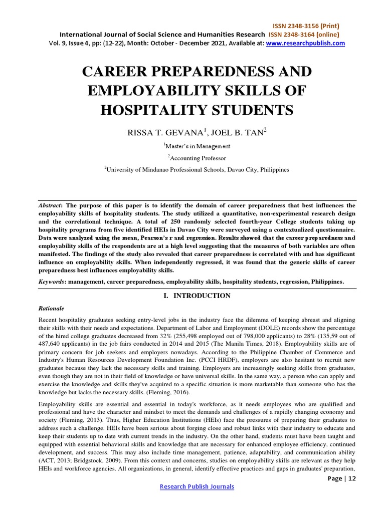 Career Preparedness and Employability Skills of Hospitality Students ...