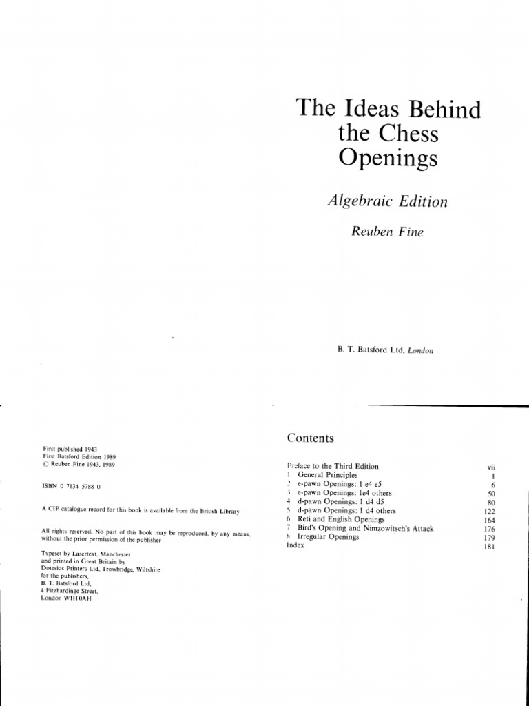 Reuben Fine - The Ideas Behind The Chess Openings - Algebraic Notation ...