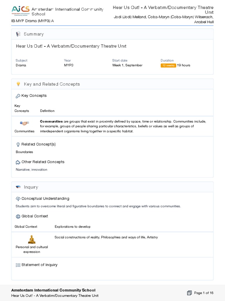MYP3 Drama: Verbatim Theatre Unit | PDF | Teachers | Learning