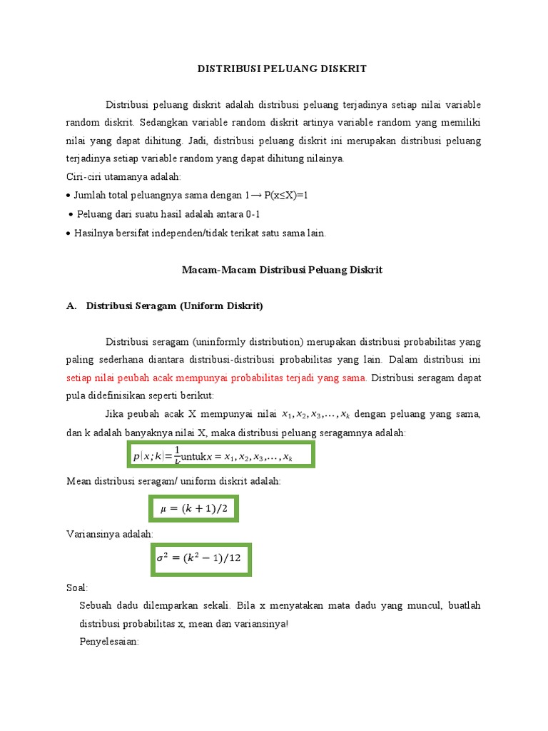 Distribusi Peluang Diskrit Lengkap | PDF