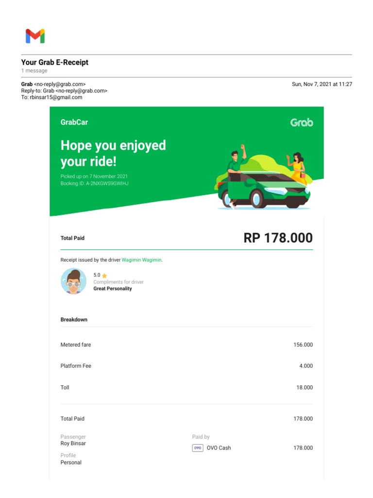 Gmail Your Grab E Receipt PDF