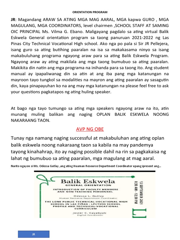 Brigada Eskwela 2021 Script | PDF