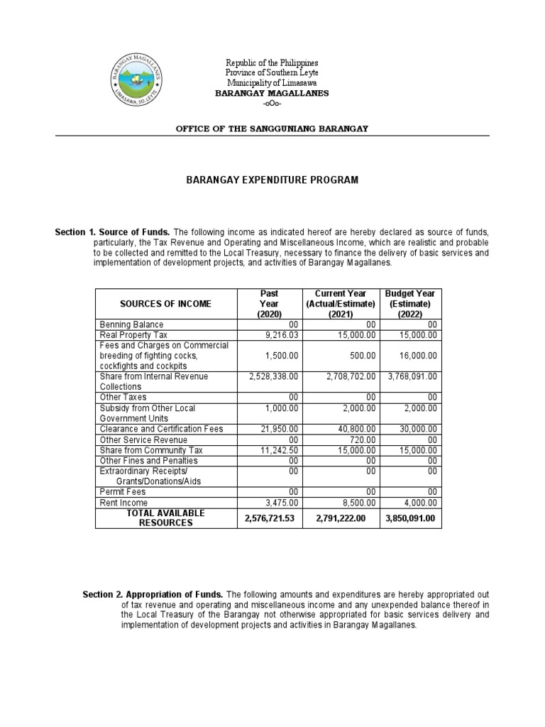 02 Barangay Expenditure Program | PDF | Taxes | Budget