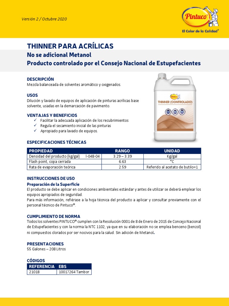 FICHA TECNICA Del Thinner | PDF